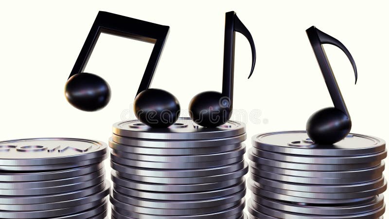 3d Rendering of Musical Notes on Top of Pile of Coins Stock ...