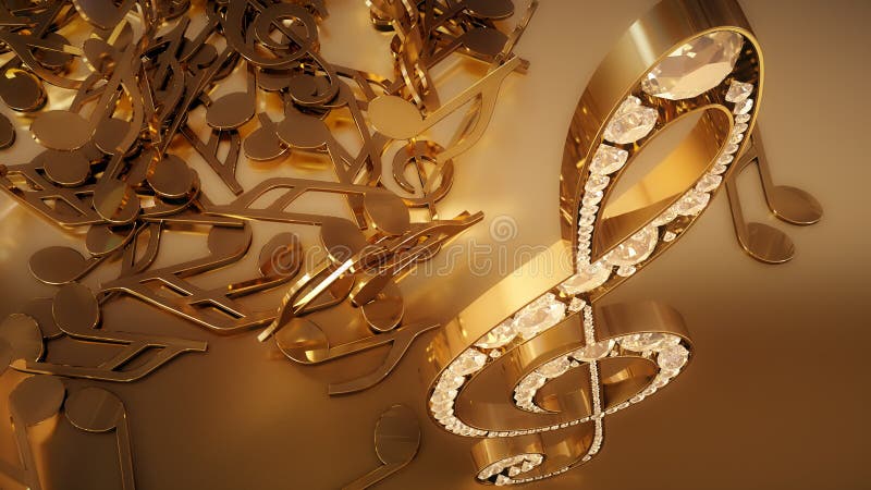 3D Rendering of a Musical Treble Clef and Falling Notes Stock ...