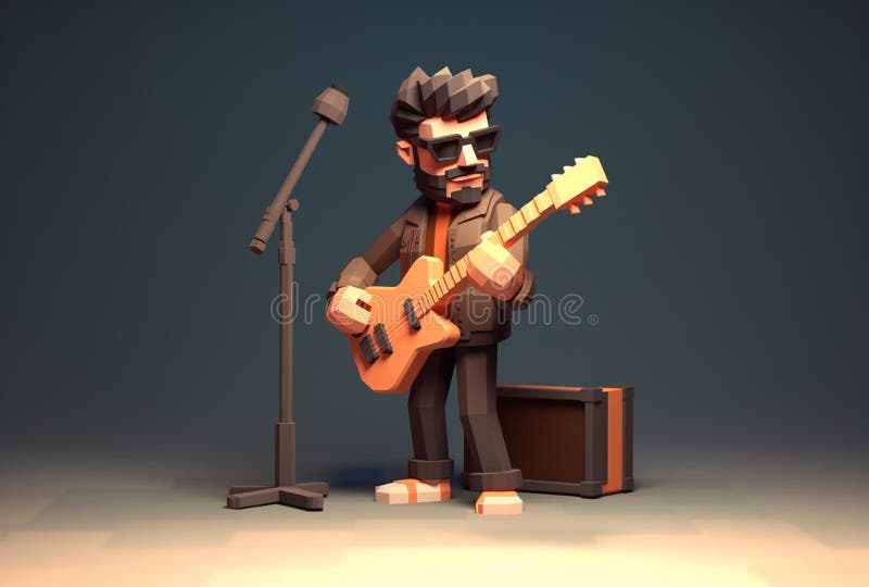 3D Rendering of a Musician with an Acoustic Guitar, Playing a Song in a ...