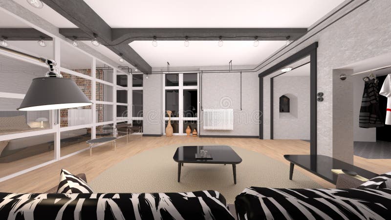 3D Rendering of the Narrow Studio Stock Illustration - Illustration of ...