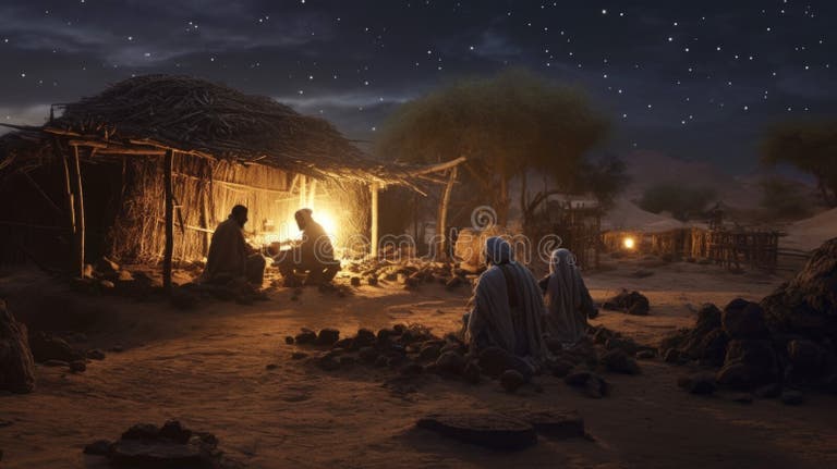 3d Rendering of a Nativity Scene in the Desert at Night Stock ...
