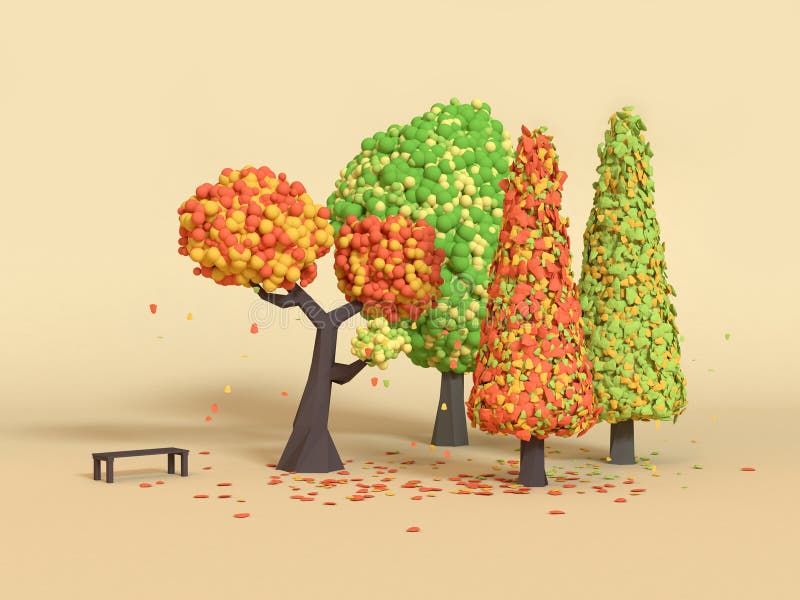 3d Rendering Nature Park Low Poly Cartoon Tree Fall/autumn Stock ...