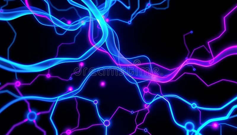 Abstract 3D Neon Biotech Illustration with Interconnected Blue and Pink ...