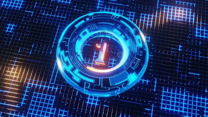3D Rendering. Neon Bright Glowing Countdown Timer from 10 To 0 Seconds ...