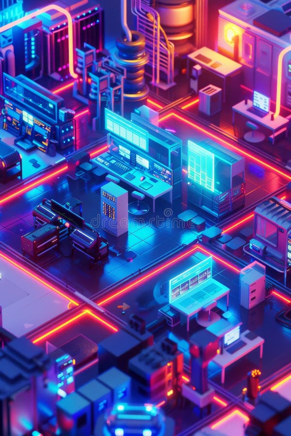 A 3D Rendering of a Neon Business Incubator Nurturing Startups with ...