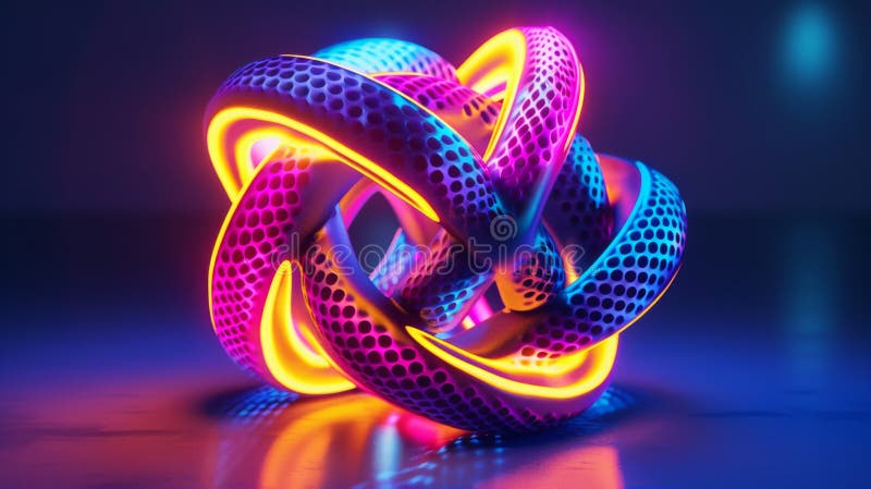 A 3D Rendering of Neon-colored Abstract Rings Interlocking in a Complex ...