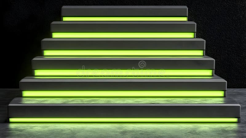 3D Rendering of Neon Green Illuminated Concrete Steps Stock ...