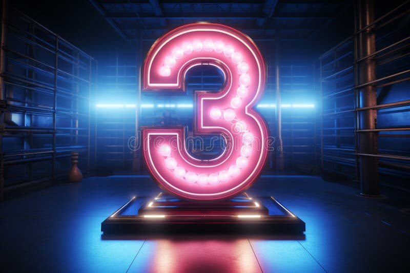 3d Rendering of a Neon Number 3 on a Dark Background Stock Illustration ...