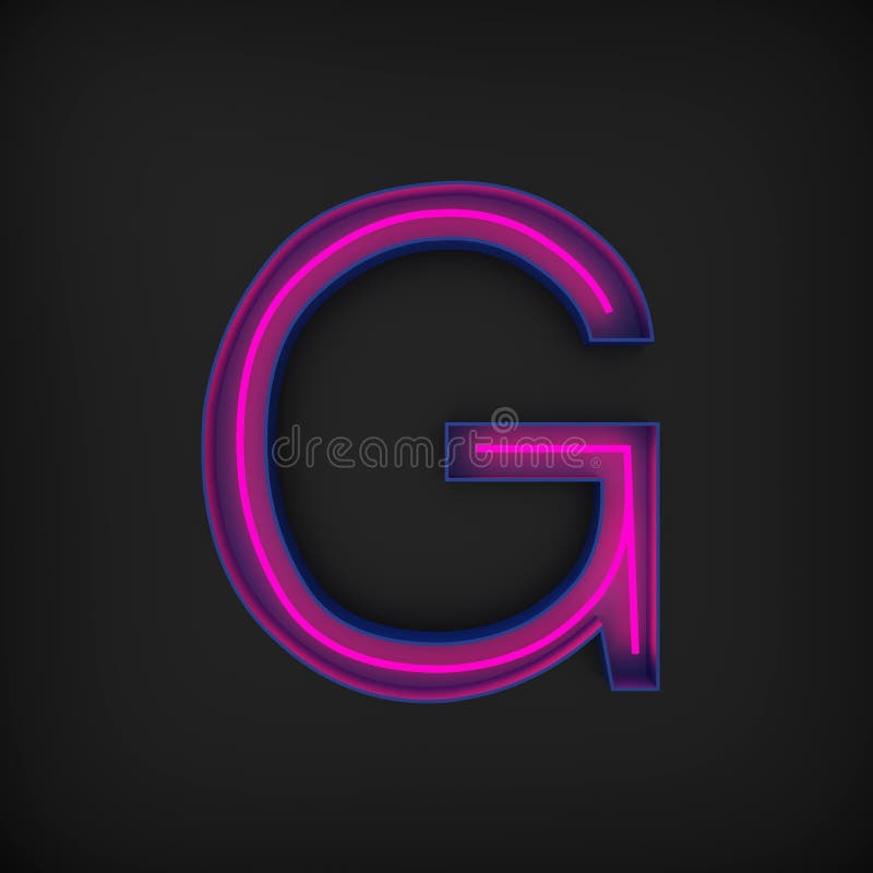 3d Rendering, Neon Red Capital Letter G Lighted Up, Inside Blue Letter ...