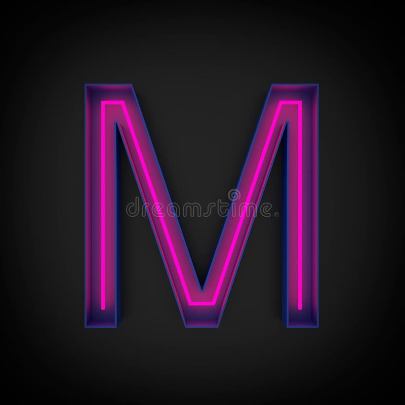 3d Rendering, Neon Red Capital Letter M Lighted Up, Inside Blue Letter ...