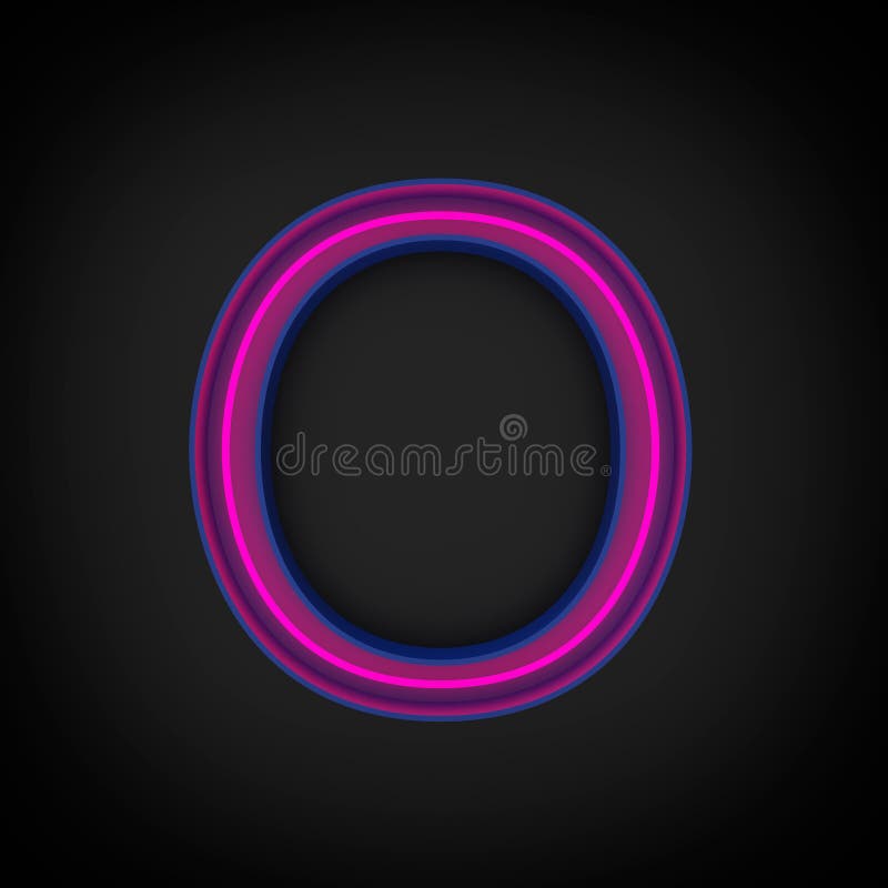 3d Rendering, Neon Red Capital Letter O Lighted Up, Inside Blue Letter ...