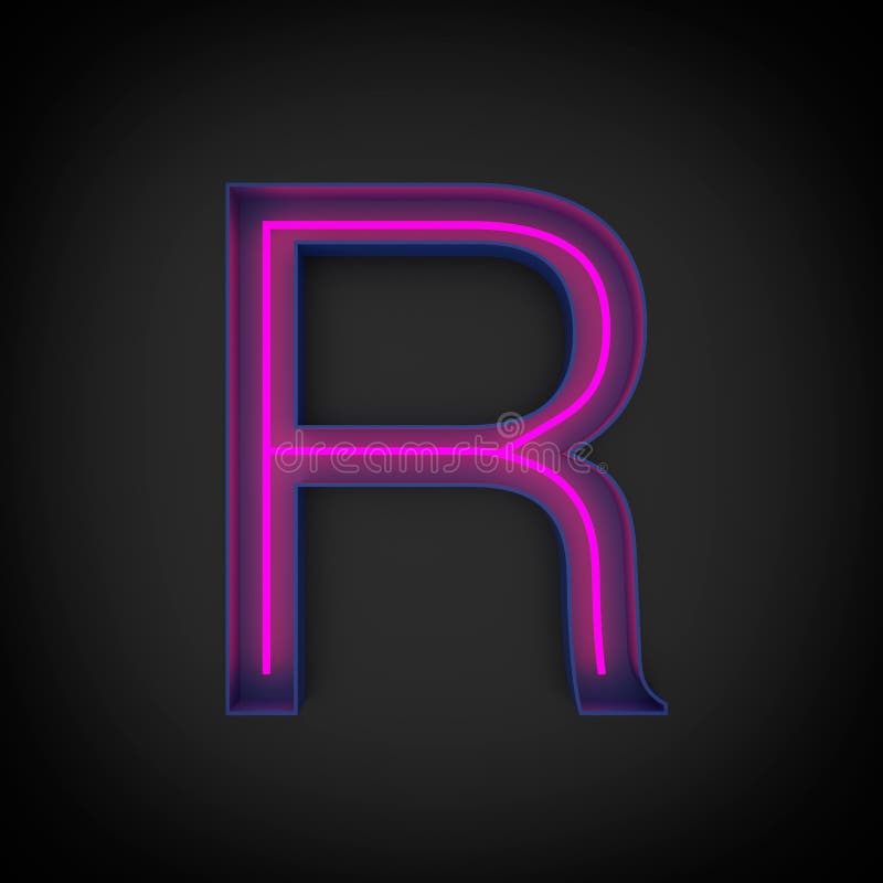 3d Rendering, Neon Red Capital Letter R Lighted Up, Inside Blue Letter ...