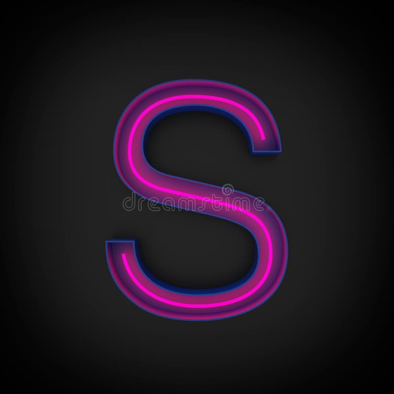 3d Rendering, Neon Red Capital Letter S Lighted Up, Inside Blue Letter ...