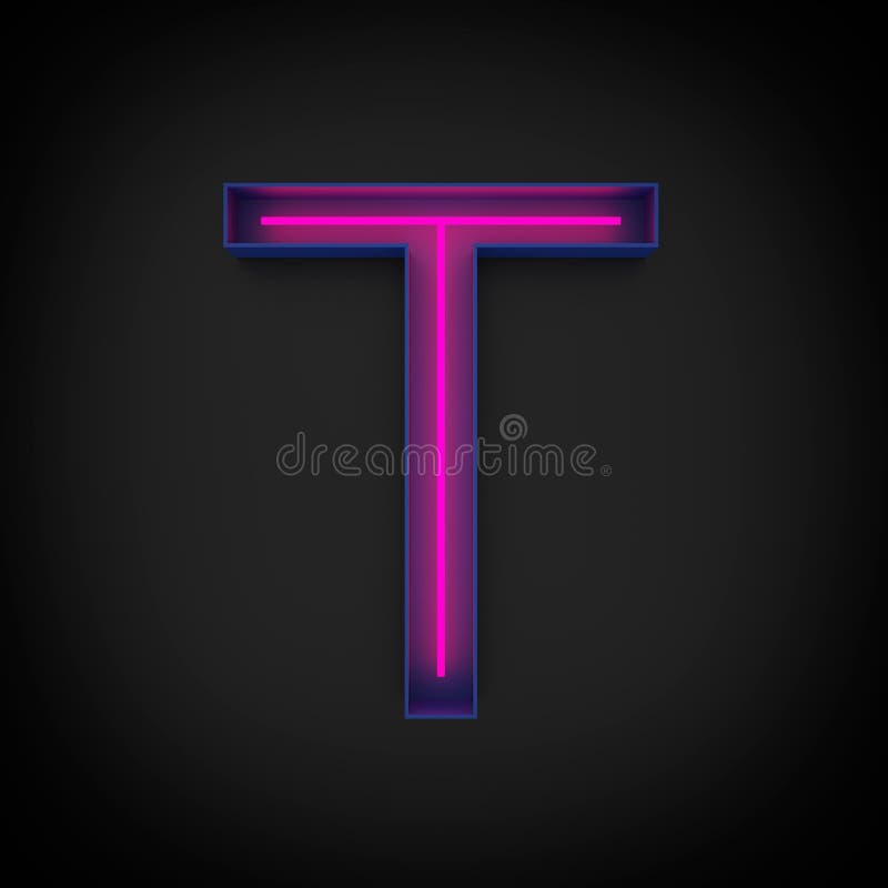 3d Rendering, Neon Red Capital Letter T Lighted Up, Inside Blue Letter ...