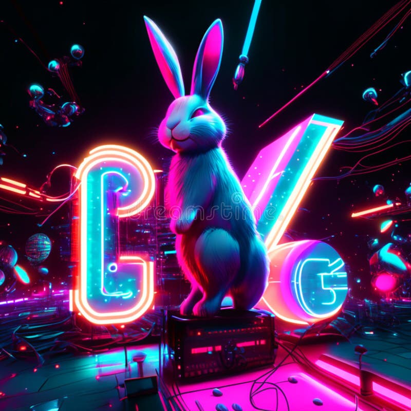 3d Rendering of a Neon Sign with a Rabbit in the Background AI ...
