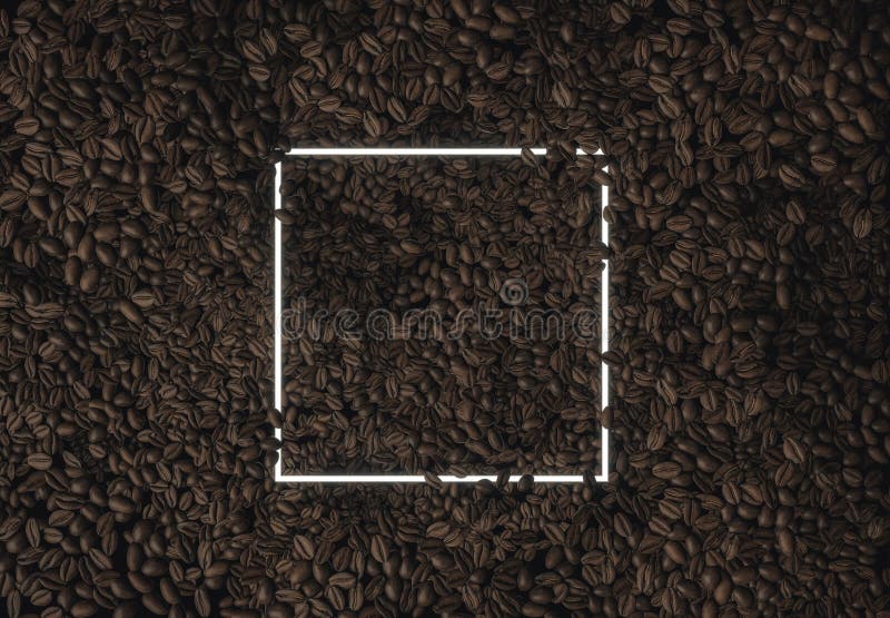 3d Rendering of Neon Square Frame Over a Lot of Brown Coffee Beans ...