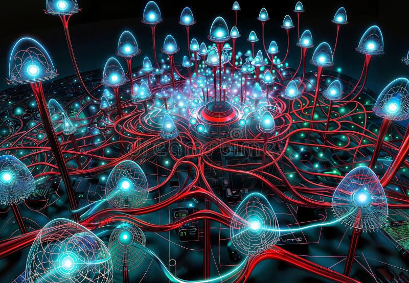 3D Rendering of a Network of Connections on a Black Background ...