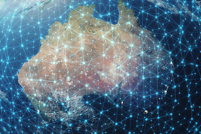 Network and Data Exchange Over Planet Earth in Space. Virtual Graphic ...