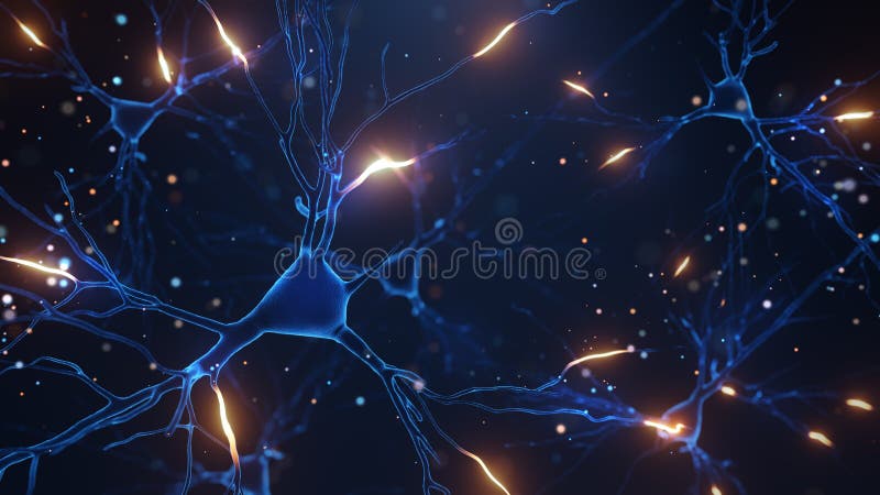 3d Rendering of Neuron Cells with Light Pulses on a Dark Background ...