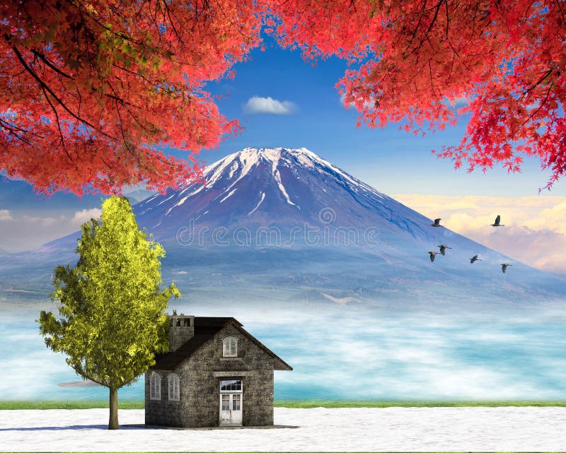 3d Rendering of Nice View with Beautiful Fuji Mountaion Stock Image ...