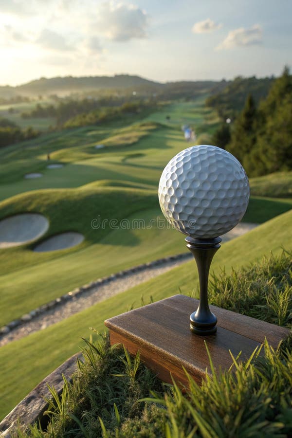 3D Rendering of a Nice View of Golf Ball on the Holder with Golf Field ...