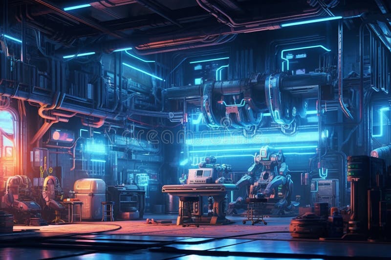 3D Rendering of a Night Club Interior with a View of the City Stock ...