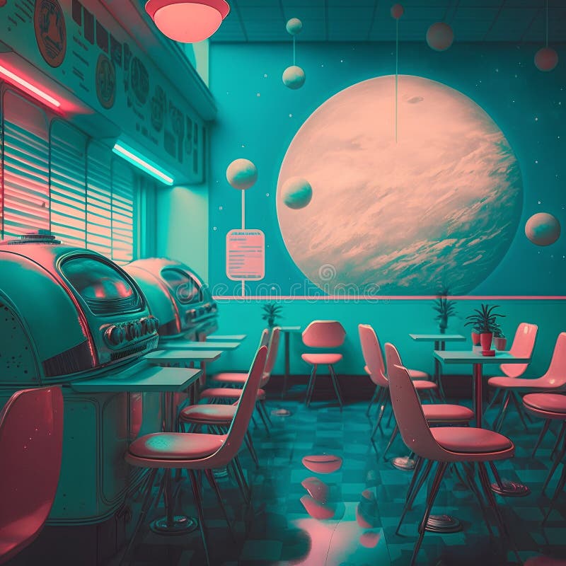 3D Rendering of a Night Club Interior with a View of the Moon Stock ...