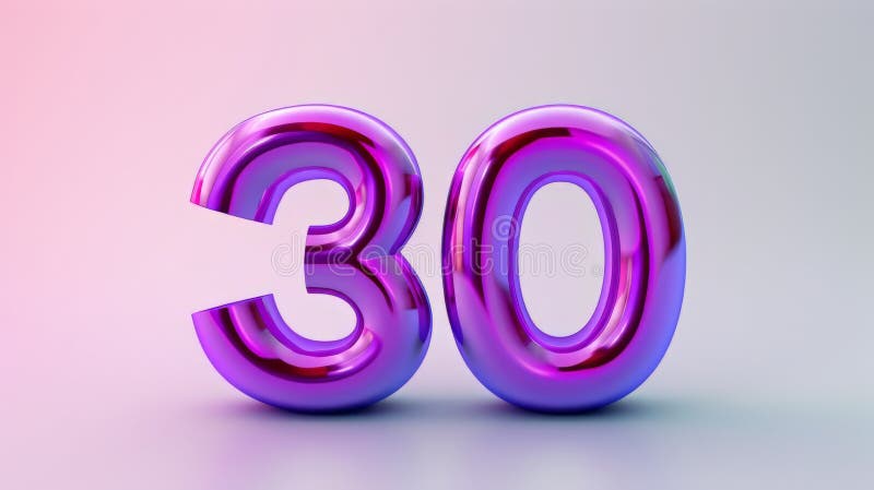 3d Rendering of Number 30 with Metallic Gradient Stock Illustration ...
