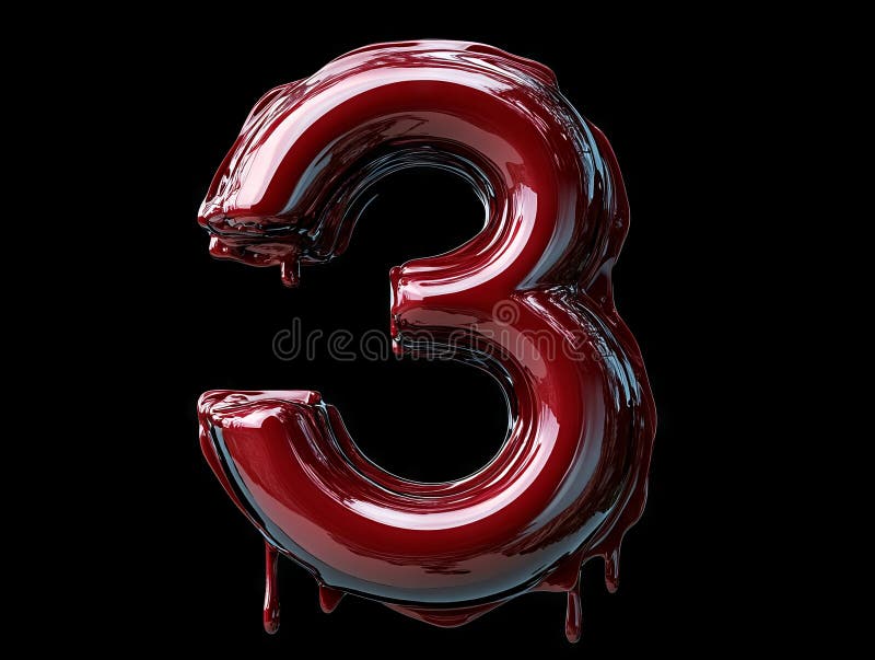 A 3D Rendering of the Number Three with Blood Dripping Down it Stock ...