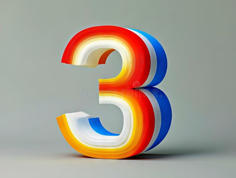A 3D Rendering of the Number Three Made of Colorful Paper Stock ...