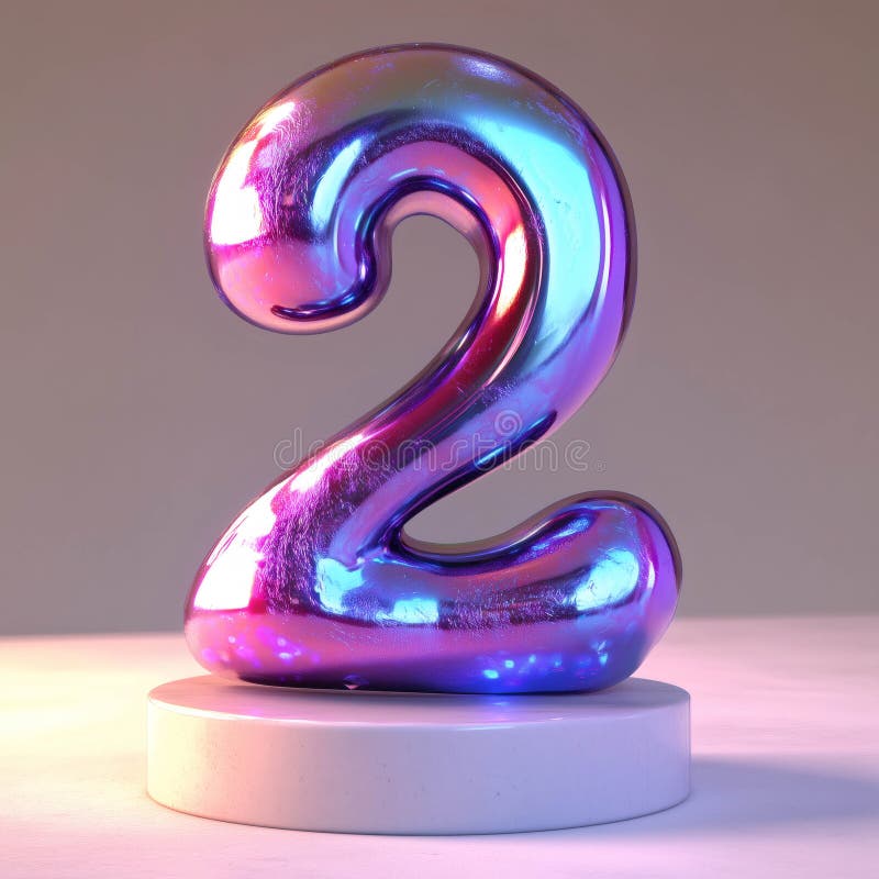 3d Rendering of Number Two with Iridescent Colors on White Pedestal ...