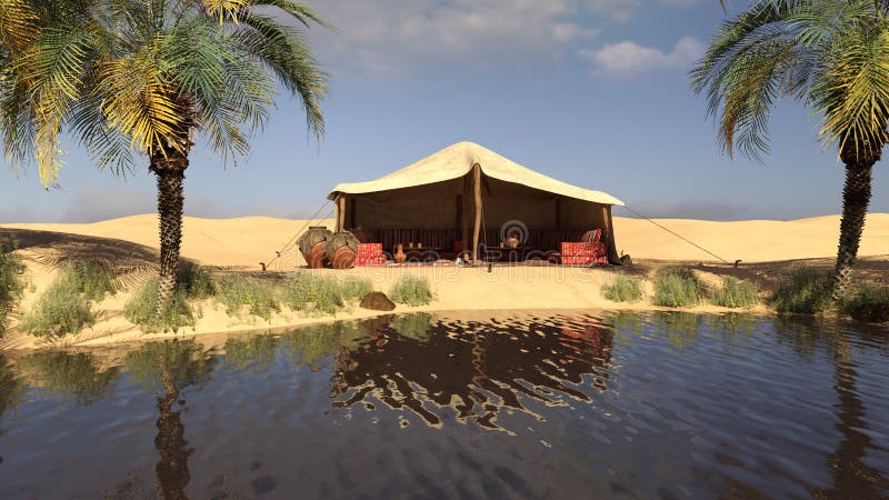 3D Rendering Oasis Landscape Stock Illustration - Illustration of dune ...