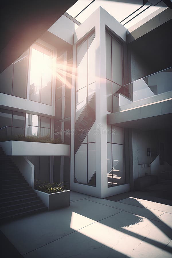 3D Rendering of an Office Building in the Rays of the Sun Stock ...