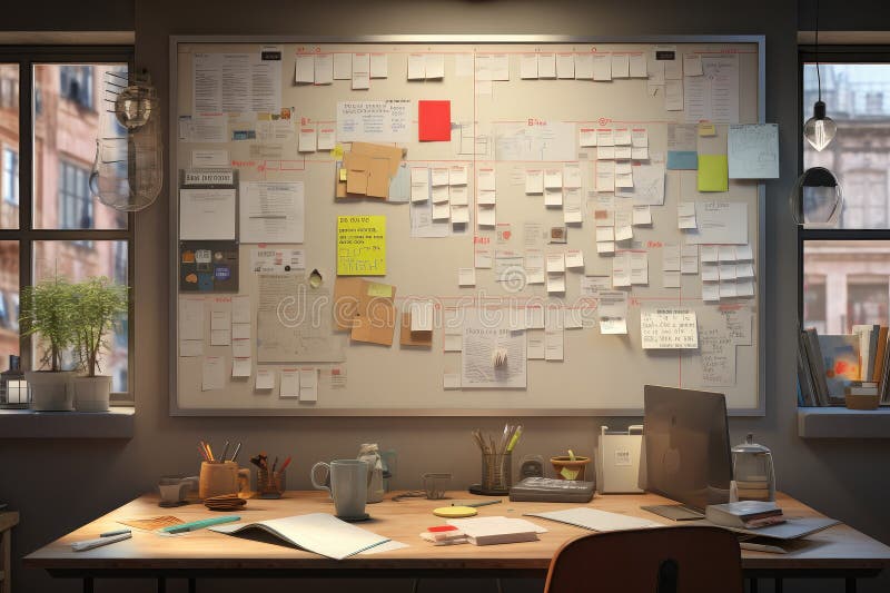 3D Rendering of an Office Desk with a Lot of Sticky Notes on it ...