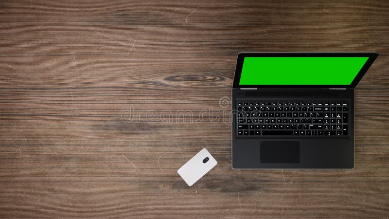 3D Rendering the Laptop is on the Table Top View Stock Illustration ...