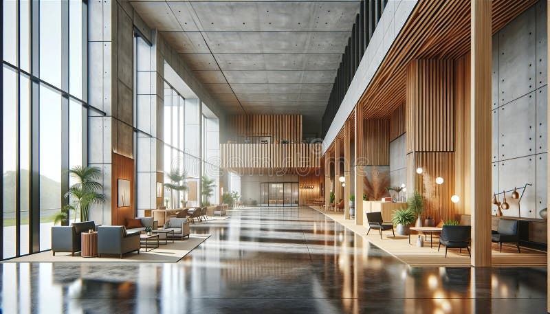 Office Lobby with a Contemporary Design. the Predominant Materials are ...