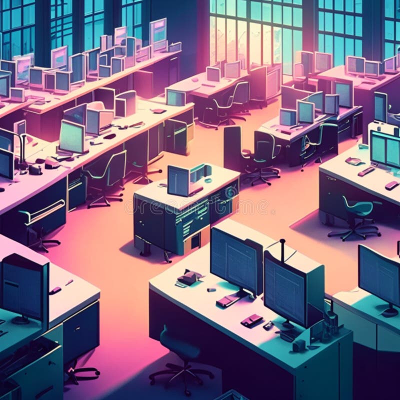 3d Rendering of an Office with a Lot of Computers in it Generative AI ...