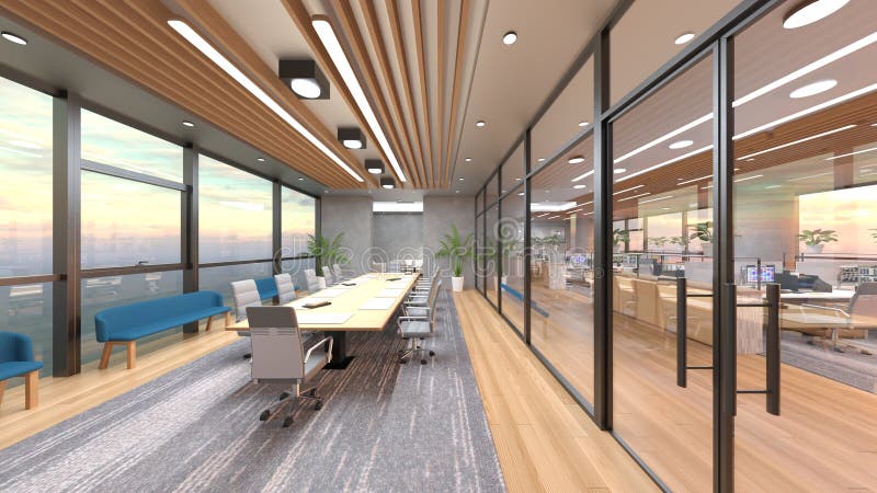 3D Rendering of the Office Space Stock Illustration - Illustration of ...