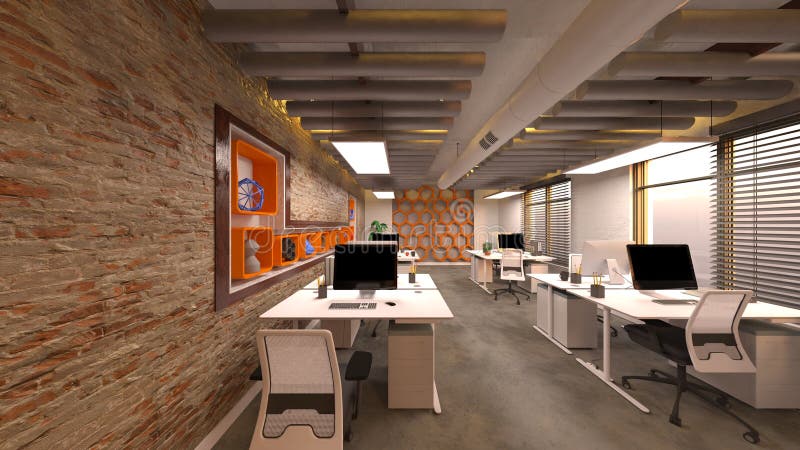 3D Rendering of the Office Space Stock Illustration - Illustration of ...