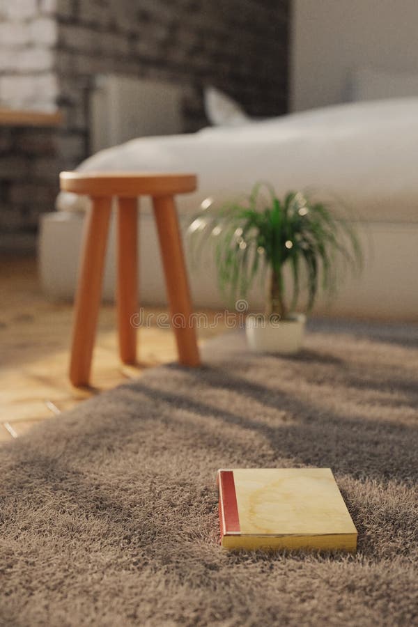 3d Rendering of Old Book on Rug at Bedroom in the Sunlight Stock ...