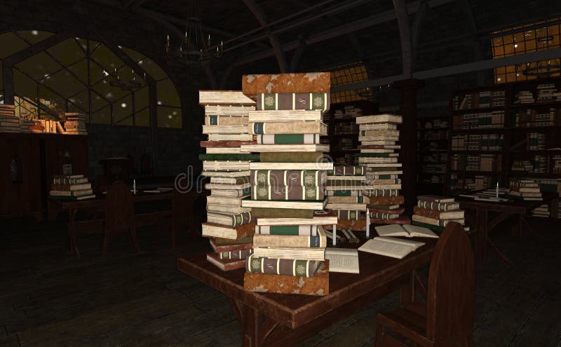 3D Rendering Fantastic Library Stock Image - Image of book, antique ...