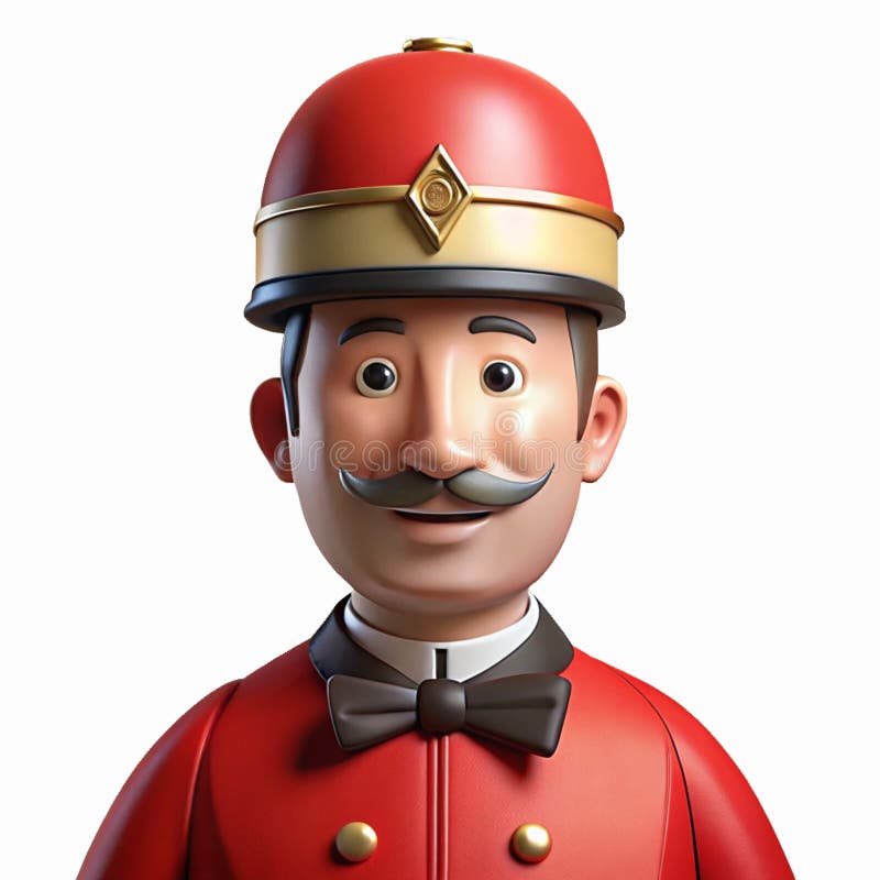 3D Rendering Old Fashioned Bellhop Character Red Uniform Black Bow ...