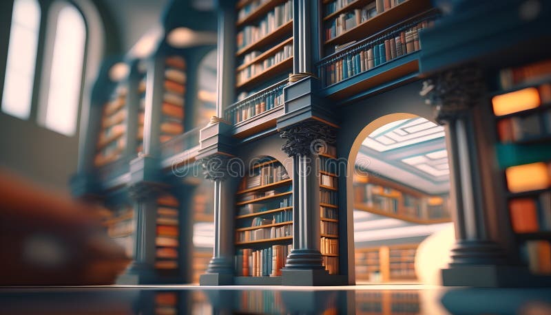 3d Rendering of an Old Library with Columns and Bookshelves Stock ...
