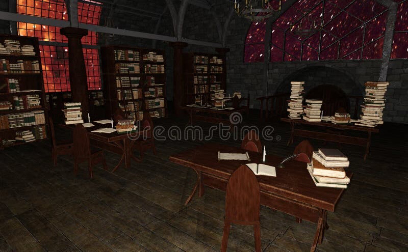 3D Rendering Old Library stock illustration. Illustration of book ...