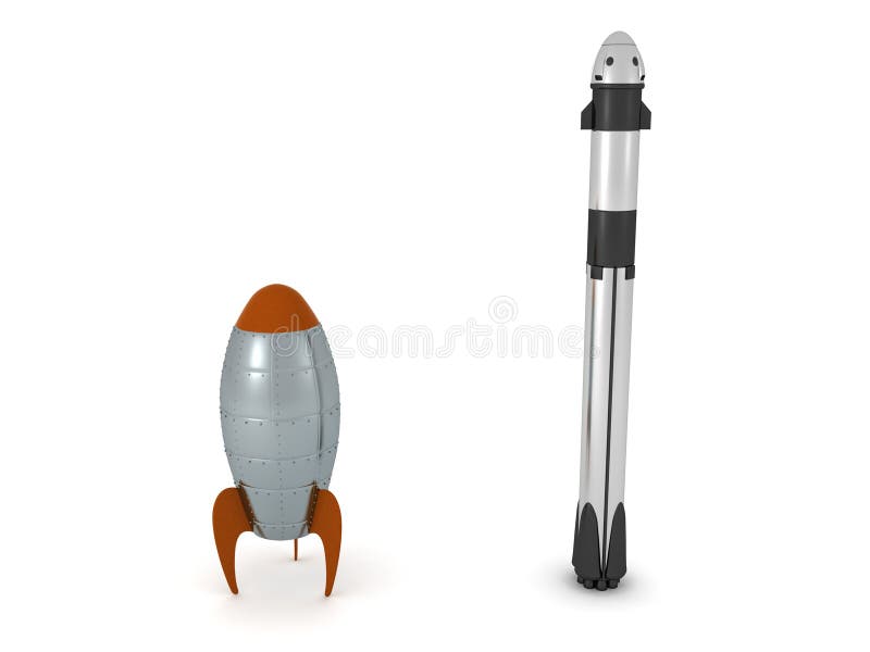 3D Rendering of Old and New Rockets Stock Illustration - Illustration ...