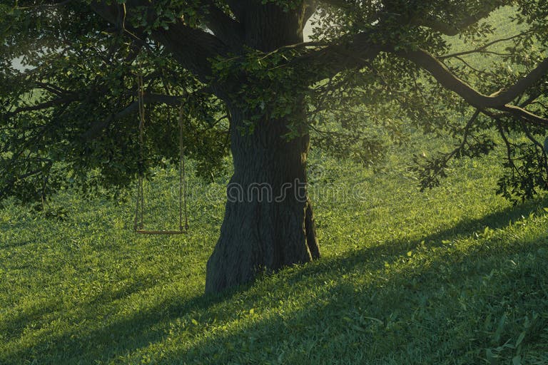 Oak Tree in the Evening Sunlight Stock Illustration - Illustration of wood, leaves: 306641139