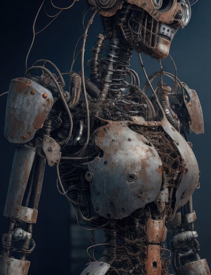 3d Rendering of an Old Robot Made of Metal in the Dark Stock ...
