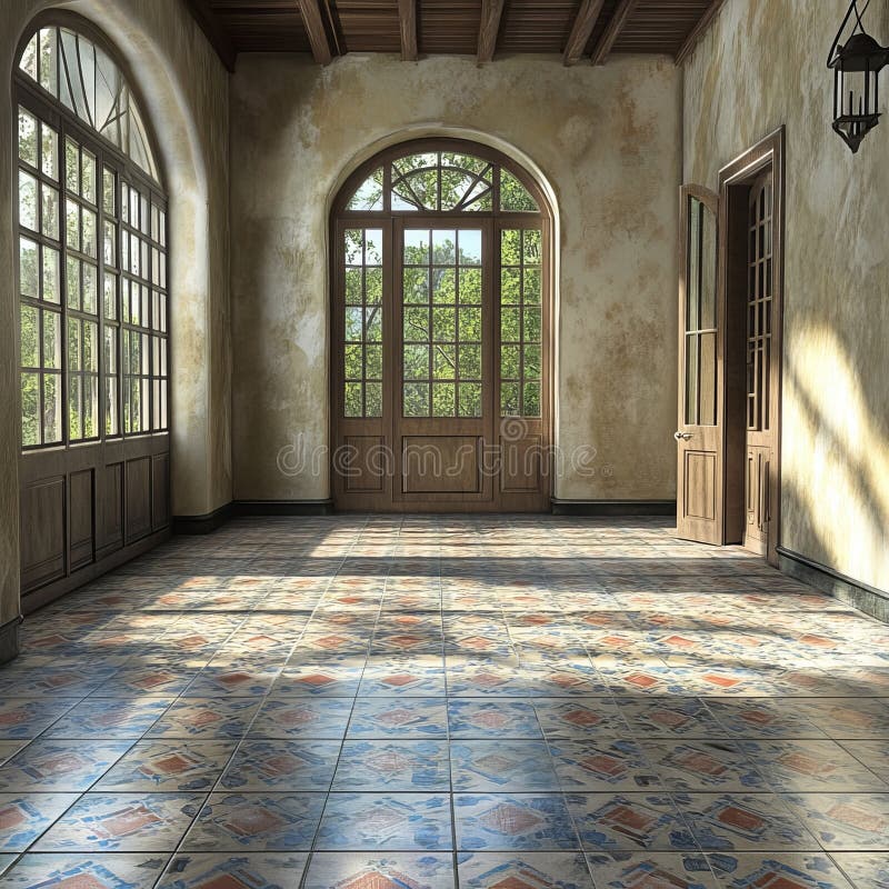 3d Rendering of an Old Room with a Window and Tile Floor Stock ...