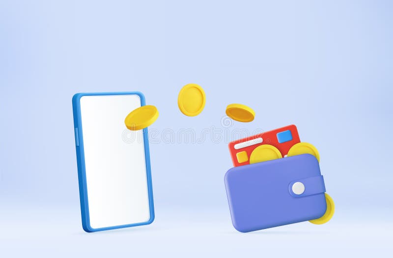 3D Rendering Online Mobile Money Transfer. Mobile Banking Concept ...