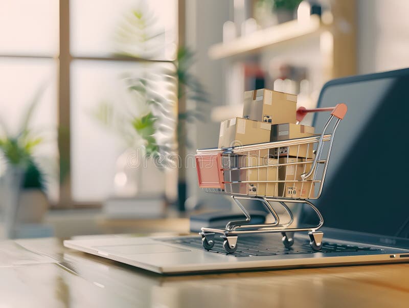 3D Rendering of Online Shopping Concept with Cart and Laptop - AI ...
